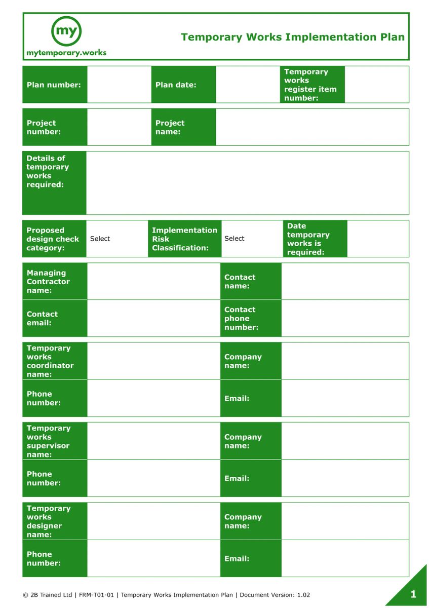 Temporary Works Implementation Plan